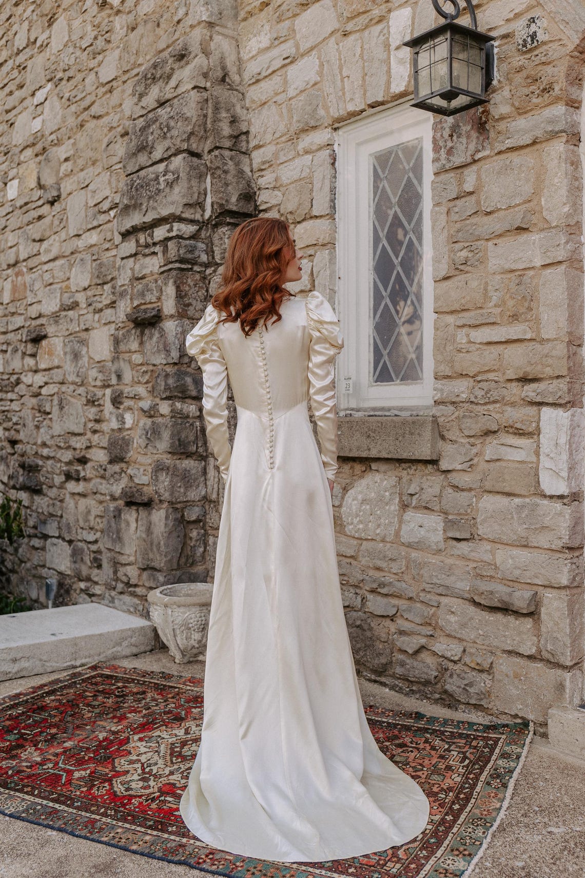40s Ivory Liquid Satin Gown With Flower Bodice and Puff Sleeve - Etsy