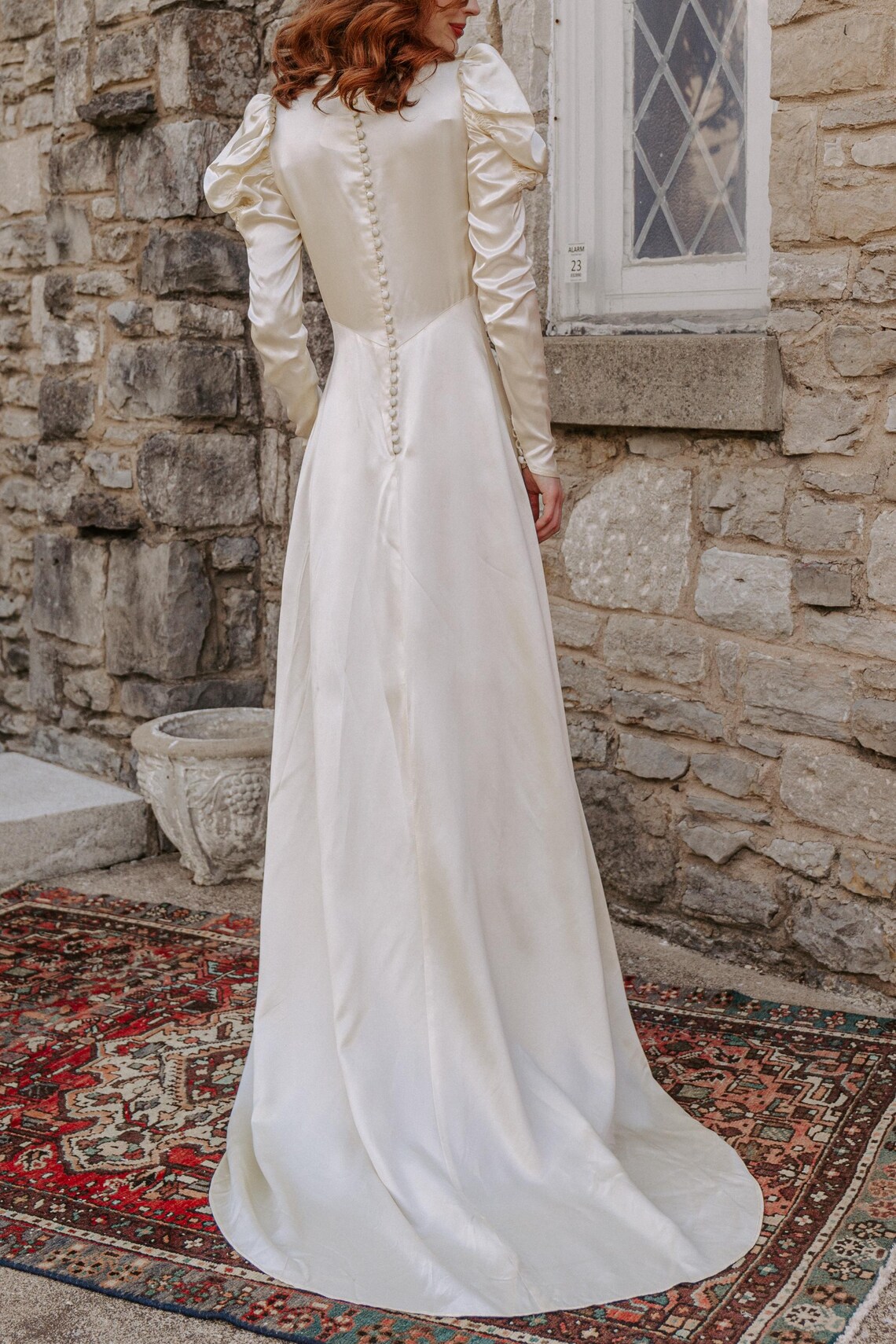 40s Ivory Liquid Satin Gown With Flower Bodice and Puff Sleeve - Etsy