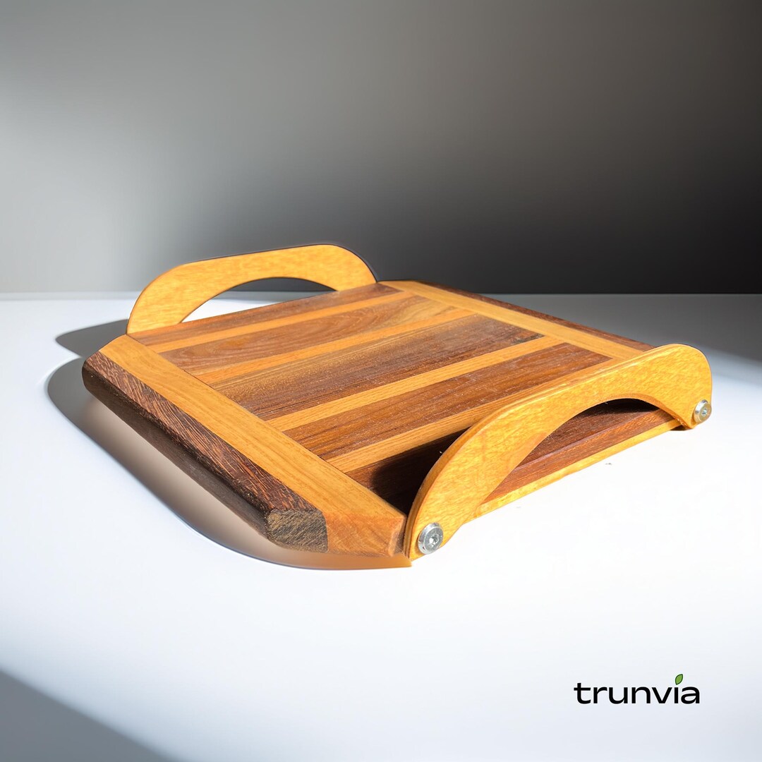 Handmade Wooden Serving Tray | Rustic Solid Wood Breakfast Tray ...