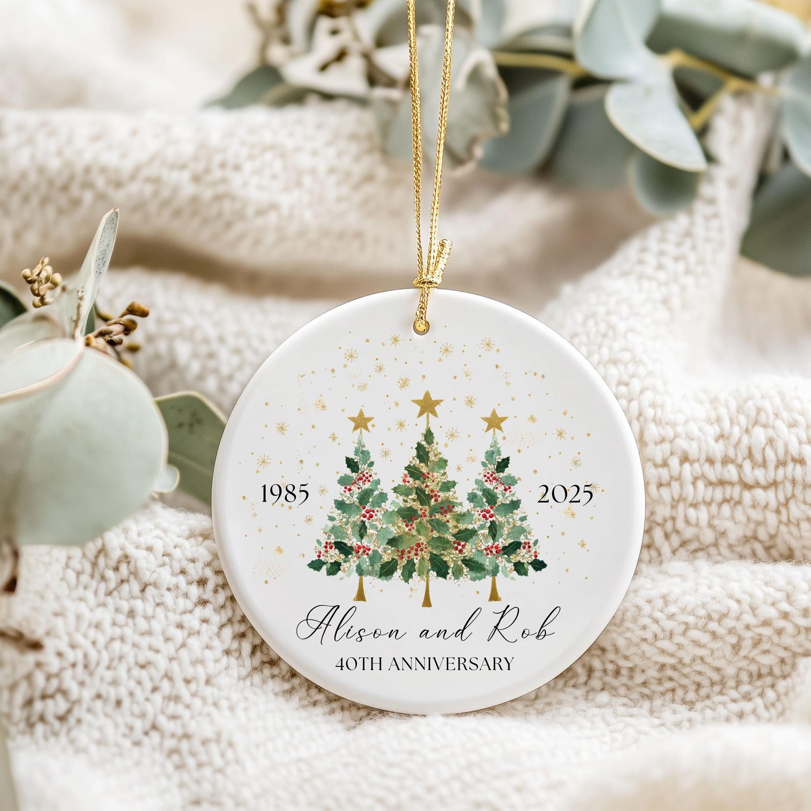 40th Anniversary Ornament, Personalized Wedding Year Ornament, 40th ...