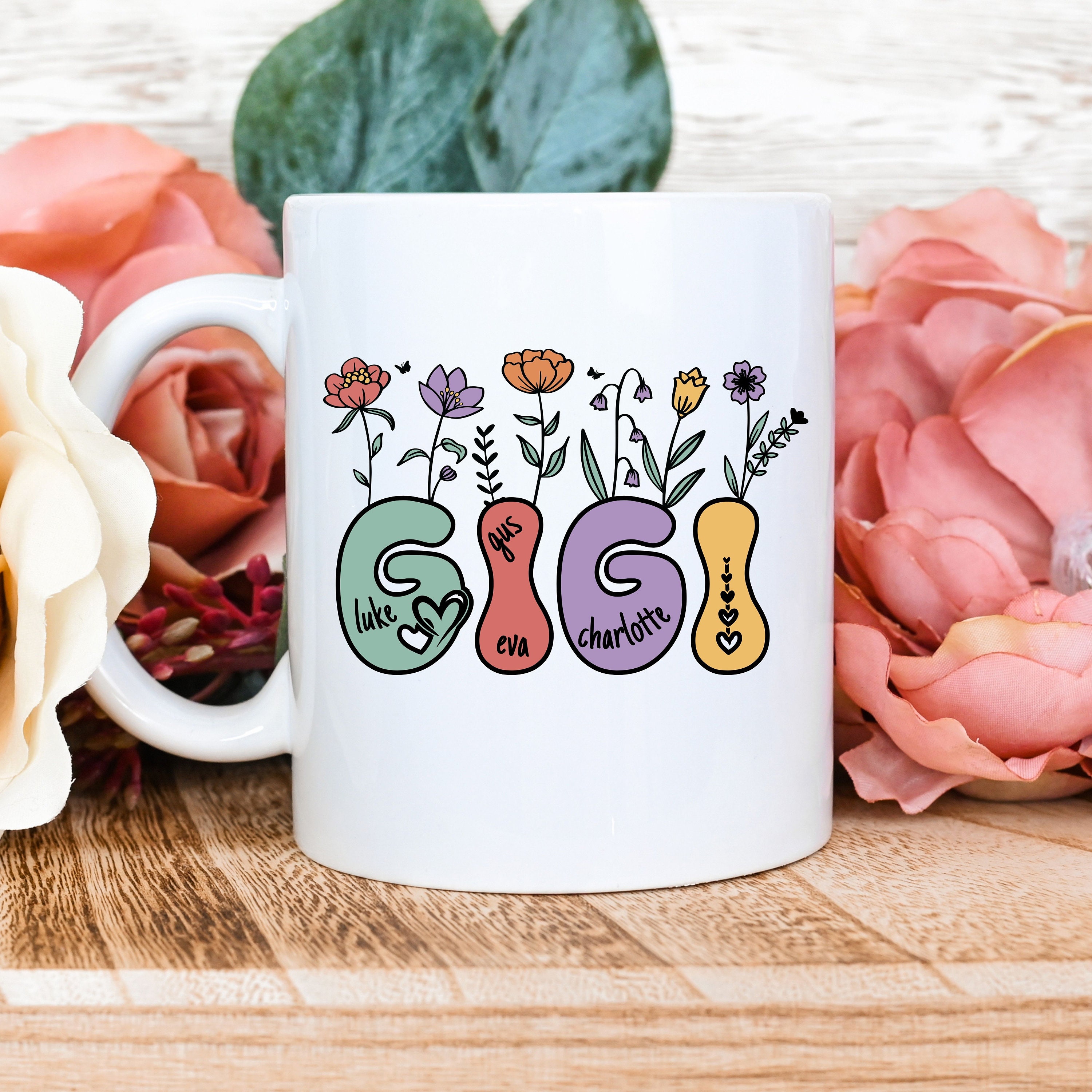 Personalized Gigi Mug, Gigi Mug With Grandchildren's Names, Floral Gigi ...