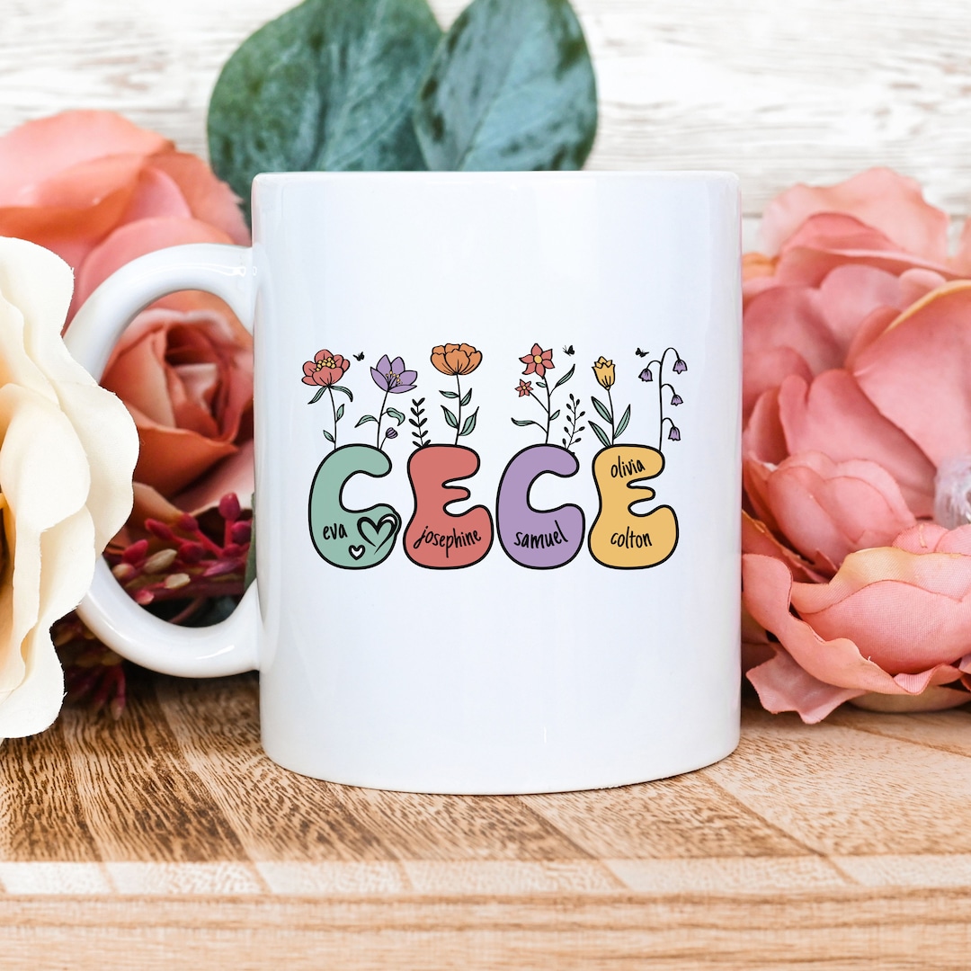 Personalized Cece Mug, Cece Mug With Grandchildren's Names, Floral Cece ...