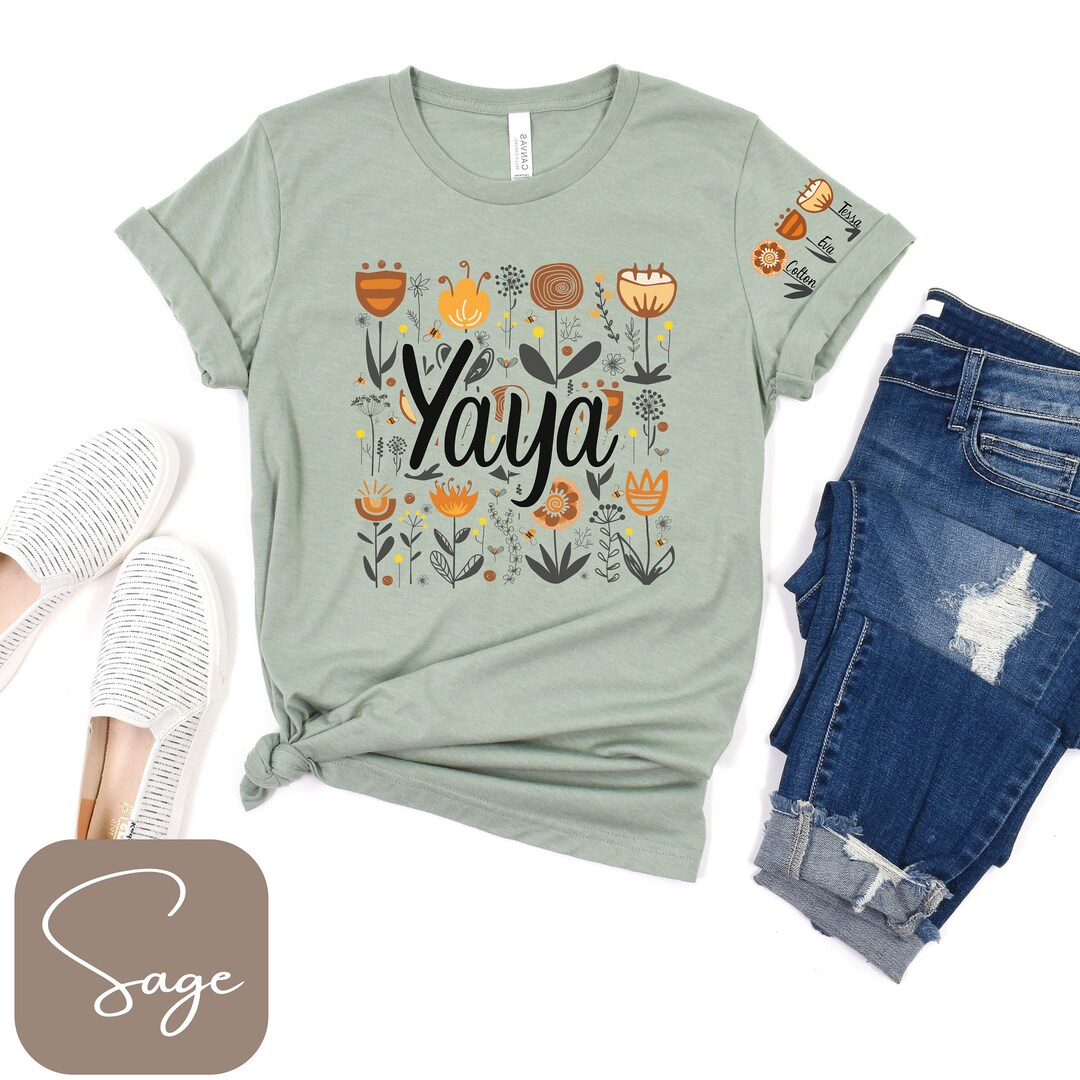 Personalized Yaya Shirt, Sleeve Writing With Kids Names, Boho Style ...