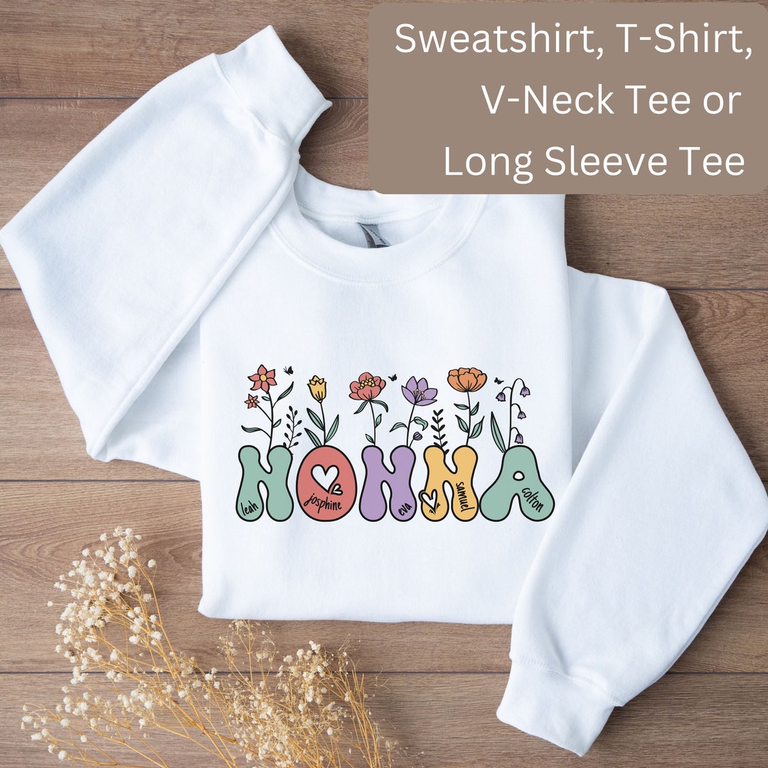 Personalized Nonna V-neck, T-shirt or Sweatshirt, Gift for Nonna, Nonna Long Sleeve T-shirt ...