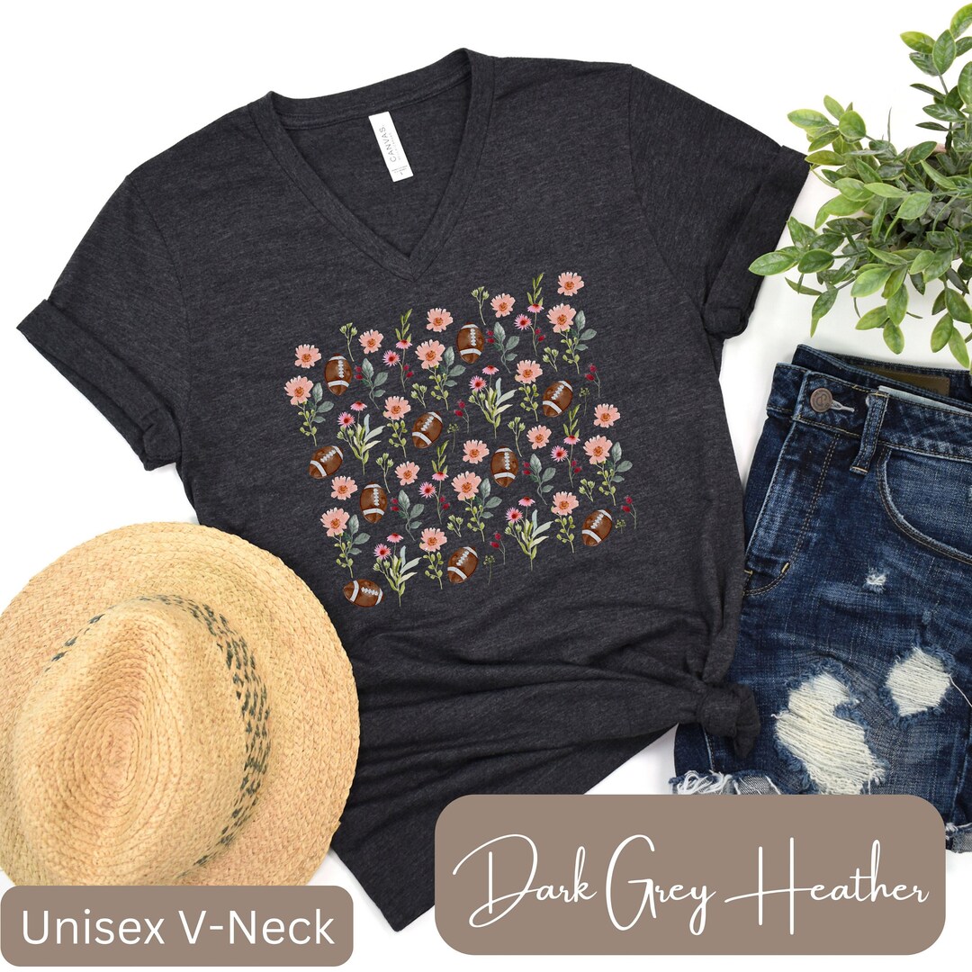 Floral Football Vneck, Womens Football Vneck, Football Shirt for Women ...