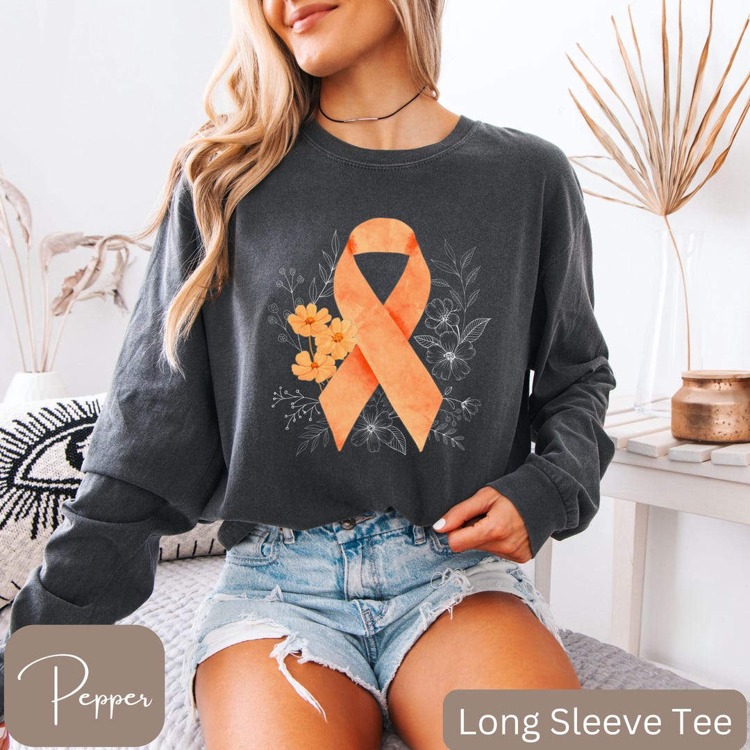 Comfort Colors® Peach Cancer Ribbon Shirt, Floral Uterine Cancer Shirt ...