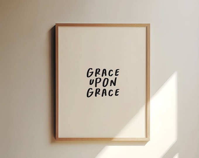Vintage 'grace Upon Grace' Bible Poster - Minimal Christian Home Decor ...