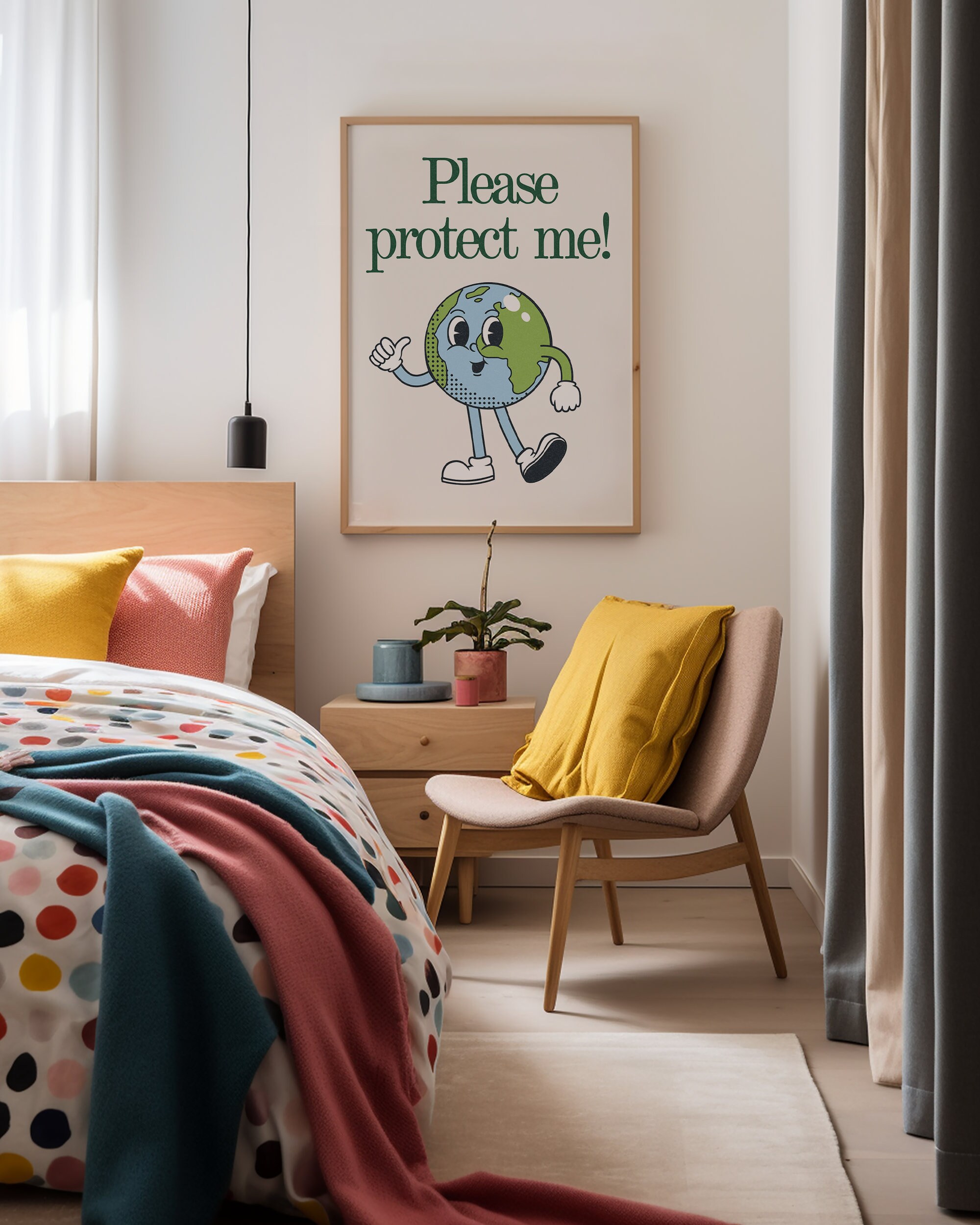 Retro Earth Poster, Please Protect Me Print, Retro 70s Wall Art, Cute ...
