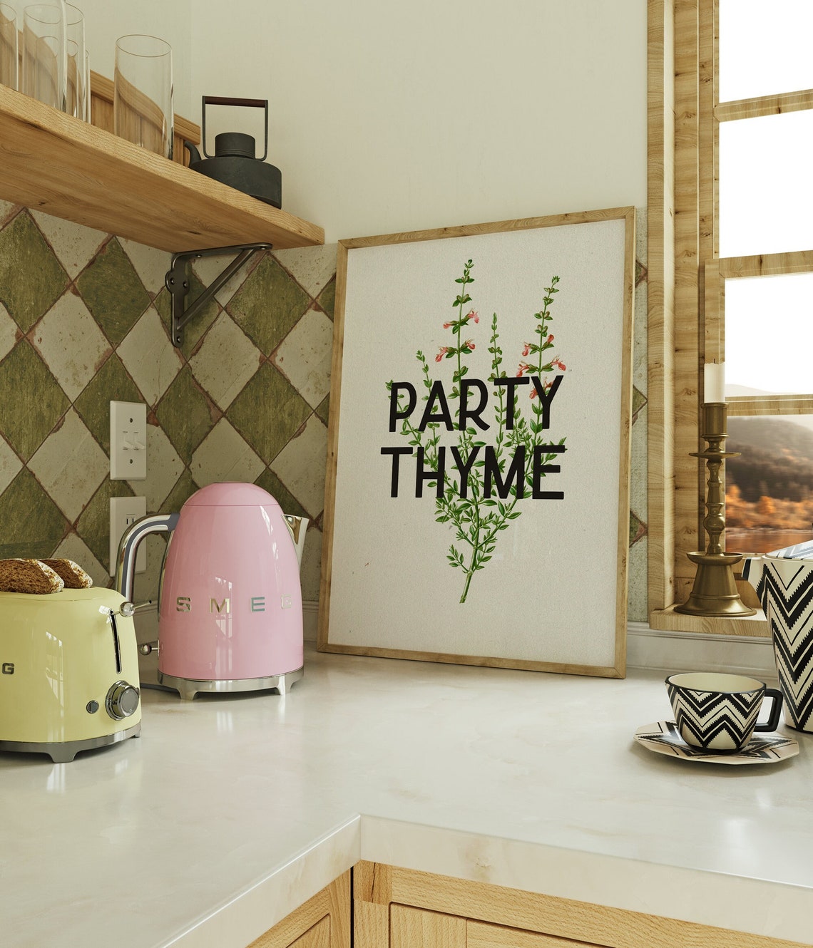 Party Thyme Herb Print, Retro Botanical Illustration Poster, Vintage ...