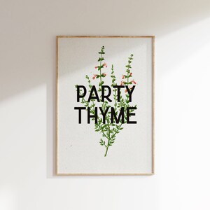 Party Thyme Herb Print, Retro Botanical Illustration Poster, Vintage ...