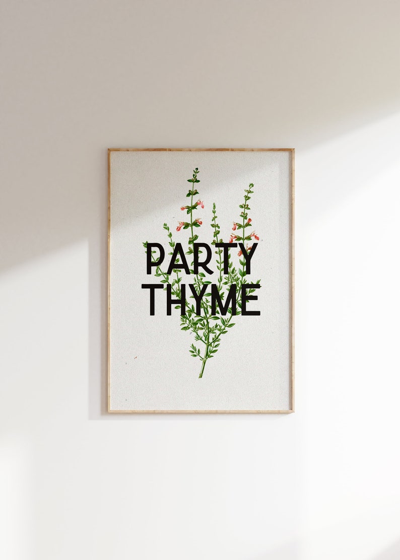 Party Thyme Herb Print, Retro Botanical Illustration Poster, Vintage ...