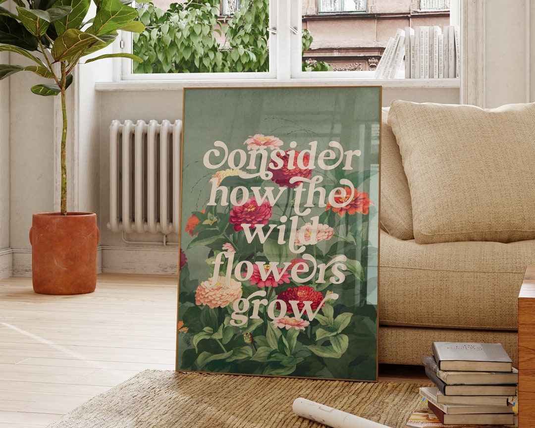 Christian Wall Art, Consider the Wildflowers Art Print, Vintage Floral ...