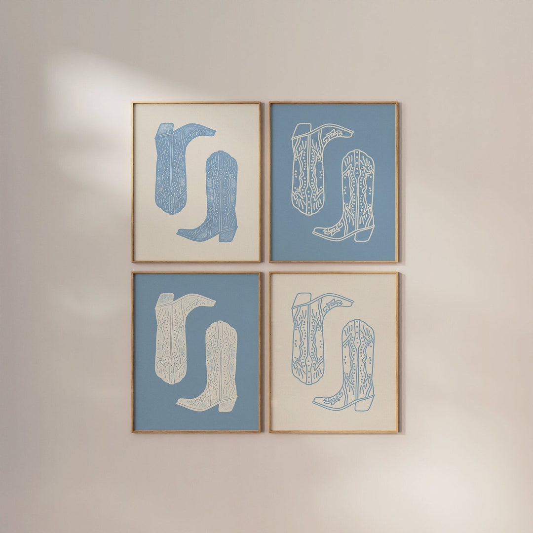 Cowboy Boots Print Bundle, Minimalist Southern Wall Art, Vintage ...