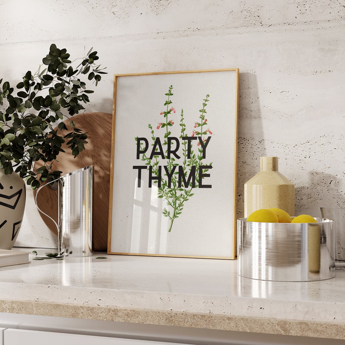 Party Thyme Herb Print, Retro Botanical Illustration Poster, Vintage ...