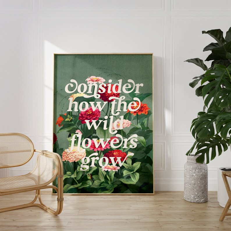 Christian Wall Art, Consider the Wildflowers Art Print, Vintage Floral ...