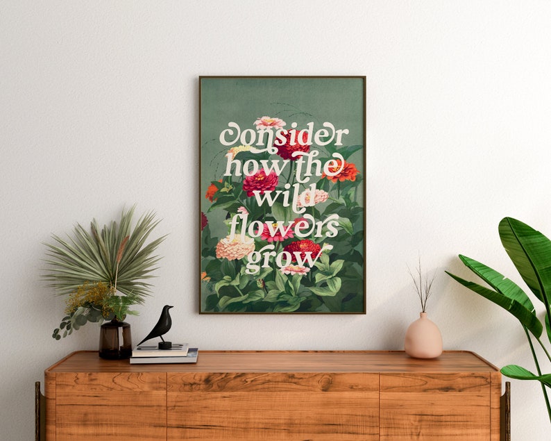 Christian Wall Art, Consider the Wildflowers Art Print, Vintage Floral ...