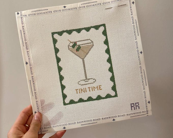 Hand Painted Espresso Martini 2” Needepoint Canvas 18 Mesh Coquette ...