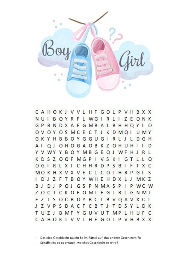 Puzzle Baby Shower/wordsearch/babyshower/gender Reveal/which Gender ...