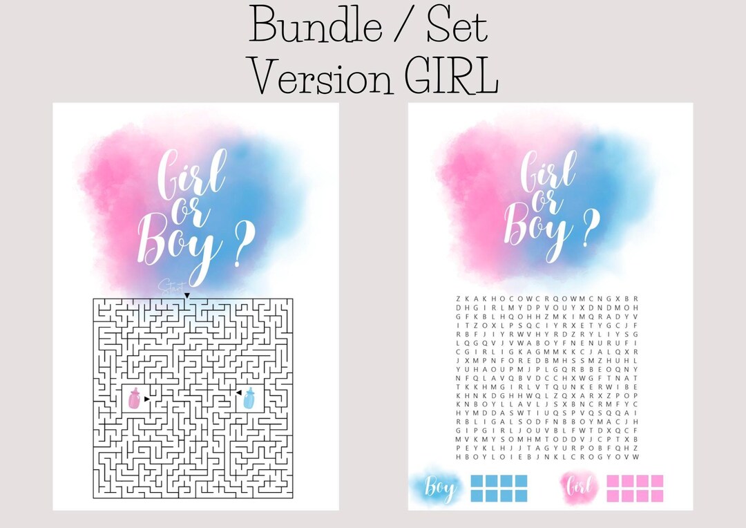 Bundle - Gender Reveal Baby Shower Which Gender? Maze + Puzzle / Riddle ...
