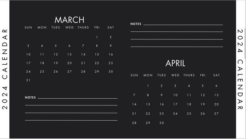 Printable Black and White 2024 Calendar Minimalist Calendar Simple - Etsy