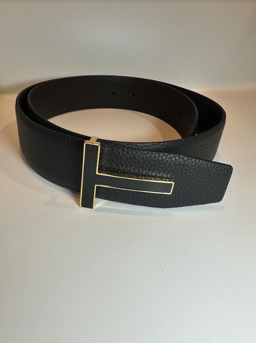 Black & Brown Leather Enamel T RIDGE BELT With Black Buckle and Gold ...