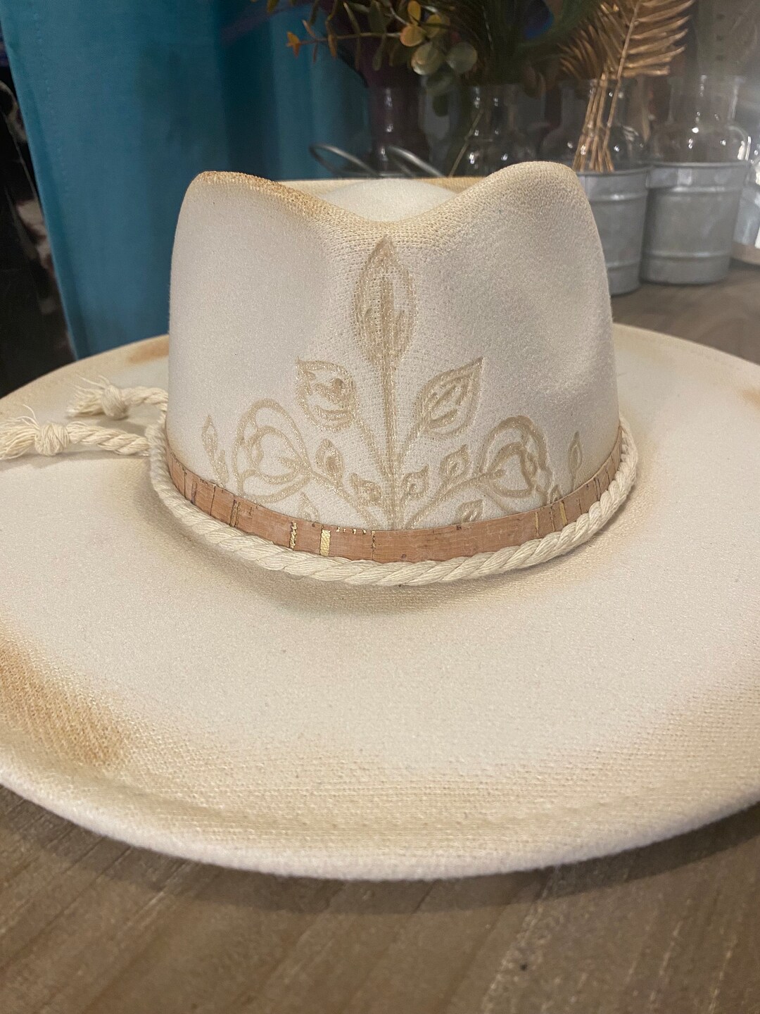 Custom Freehand Burned Felt Hat - Vine Crown / Brim - Etsy