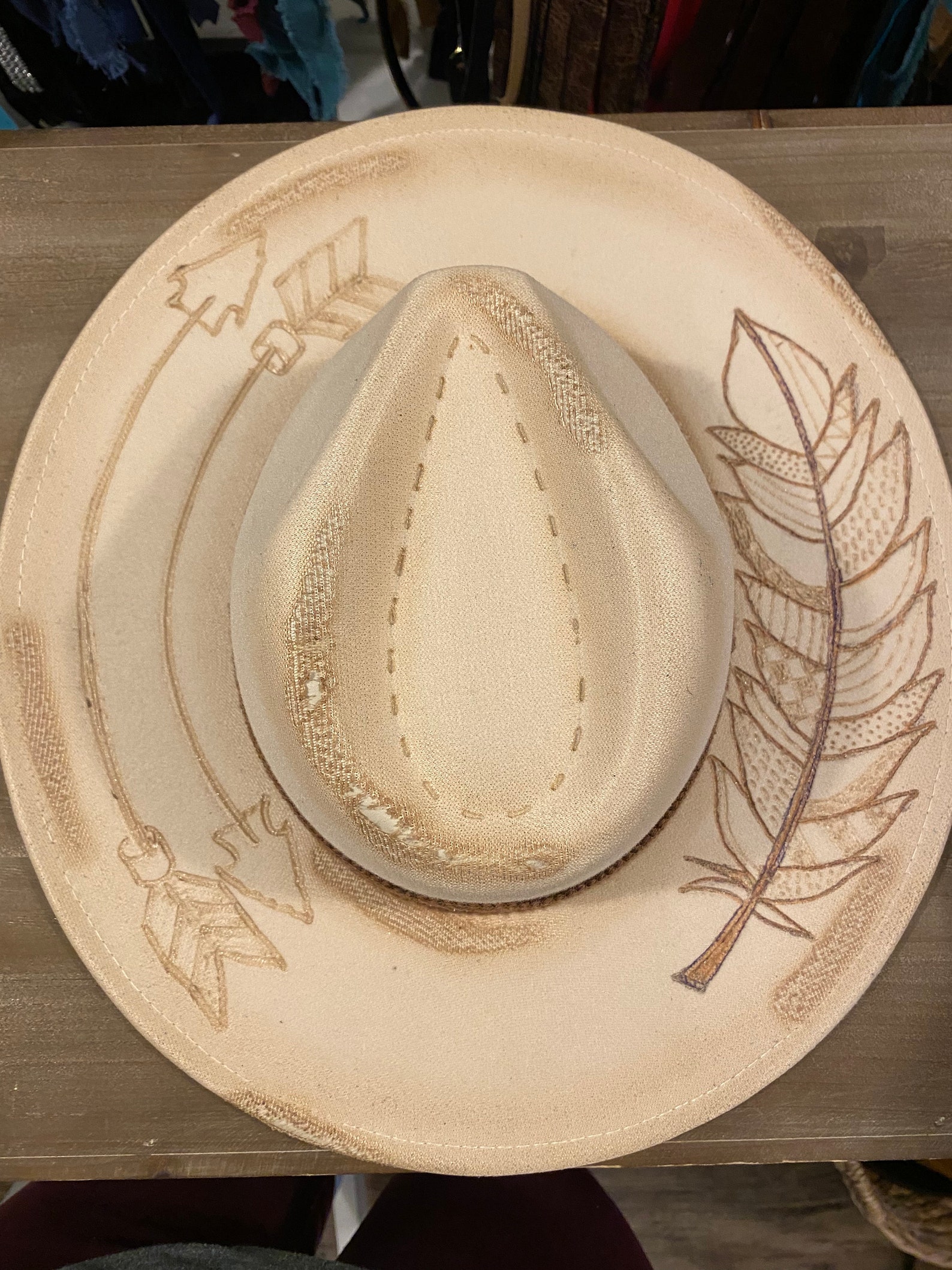 Custom Freehand Burned Felt Hat - Feathers & Arrows - Etsy