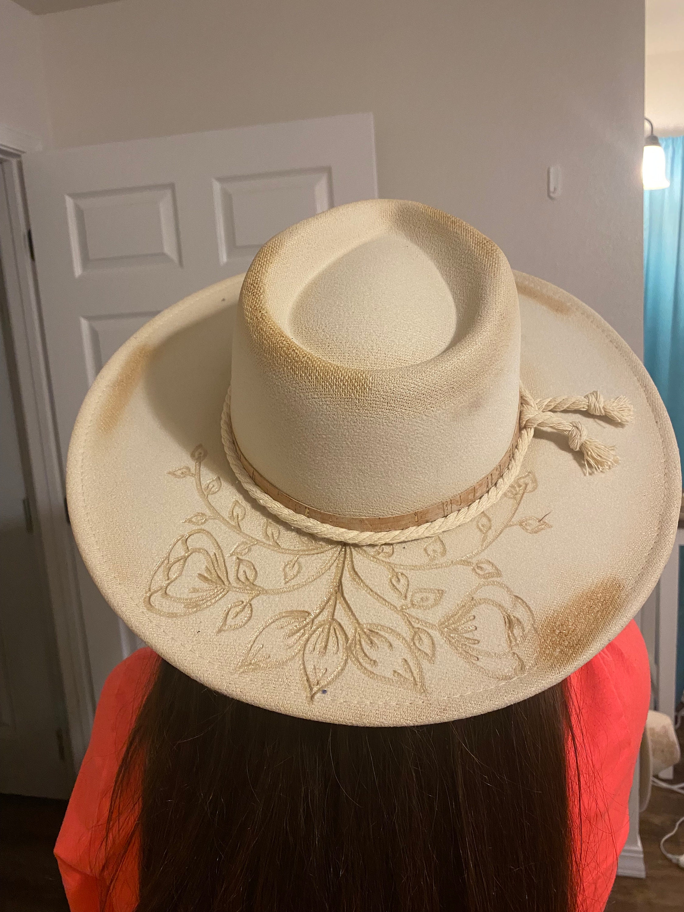 Custom Freehand Burned Felt Hat - Vine Crown / Brim - Etsy