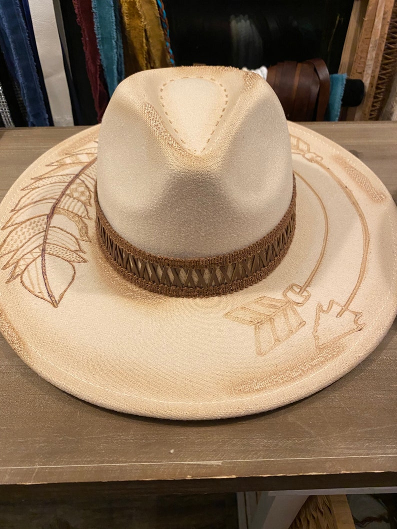 Custom Freehand Burned Felt Hat - Feathers & Arrows - Etsy