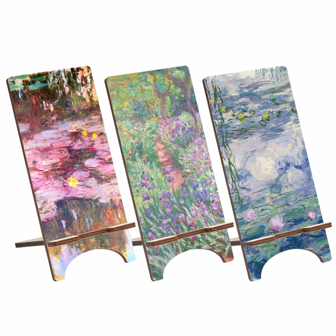 Paintings Wood Phone Stand, Illustration Holder for iPhone 14 13 12 11 ...