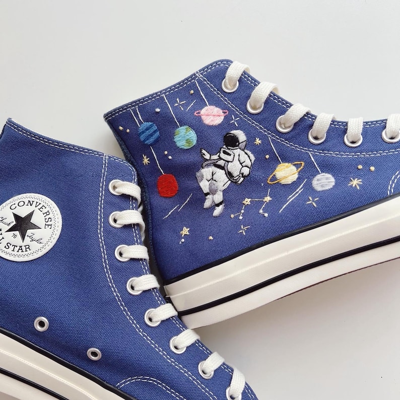Custom Space Converse Shoes | Embroidered Astronaut Galaxy Sneakers ...