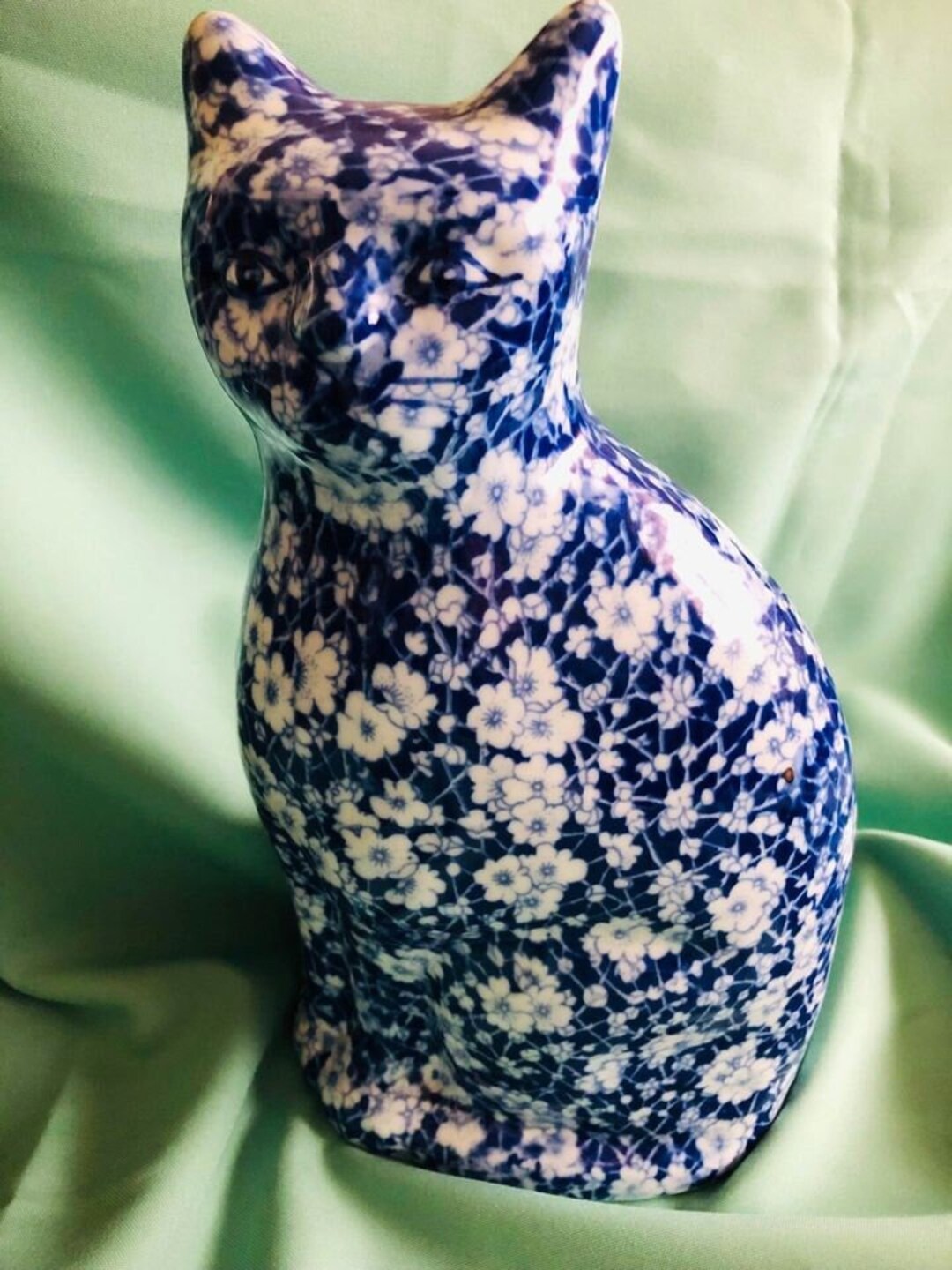 Vintage Blue england Calico Cat Statue blue & White China Transferware ...