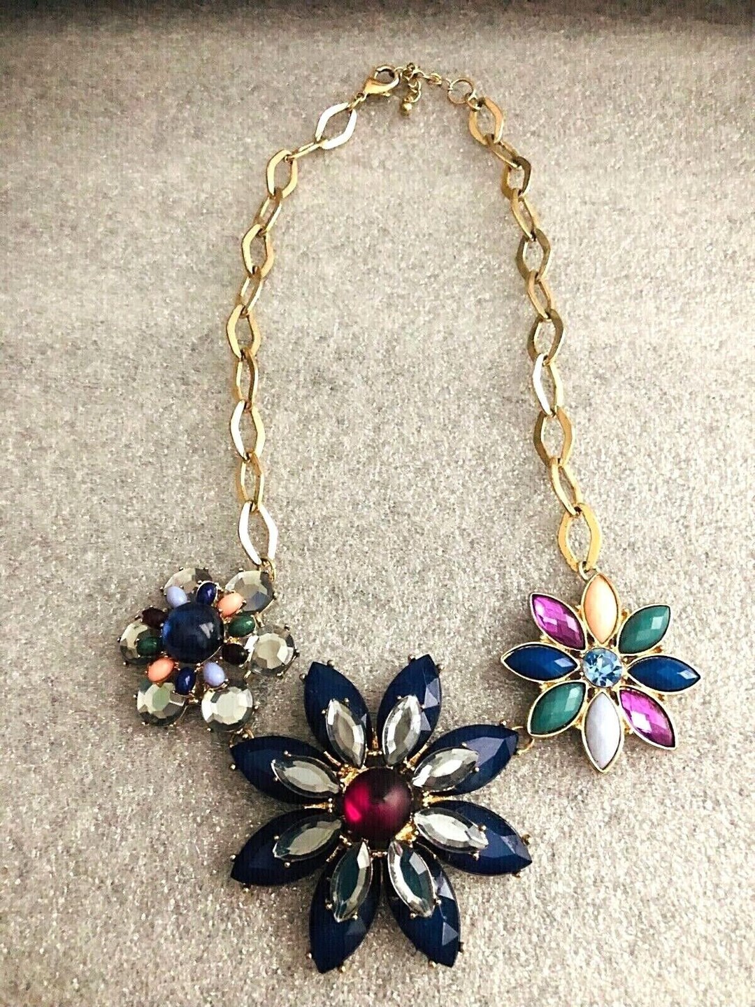 Vintage BOLD! MCM Necklace, Multi Jewel-colored ~3 Flower Shaped ...