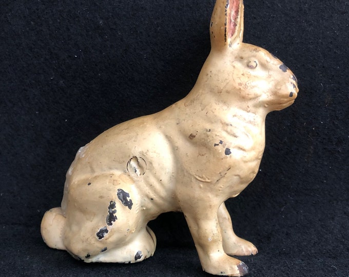 Vintage Cast Iron Coin RABBIT BANK ~painted ~pink Ears~ Slotted Back ...
