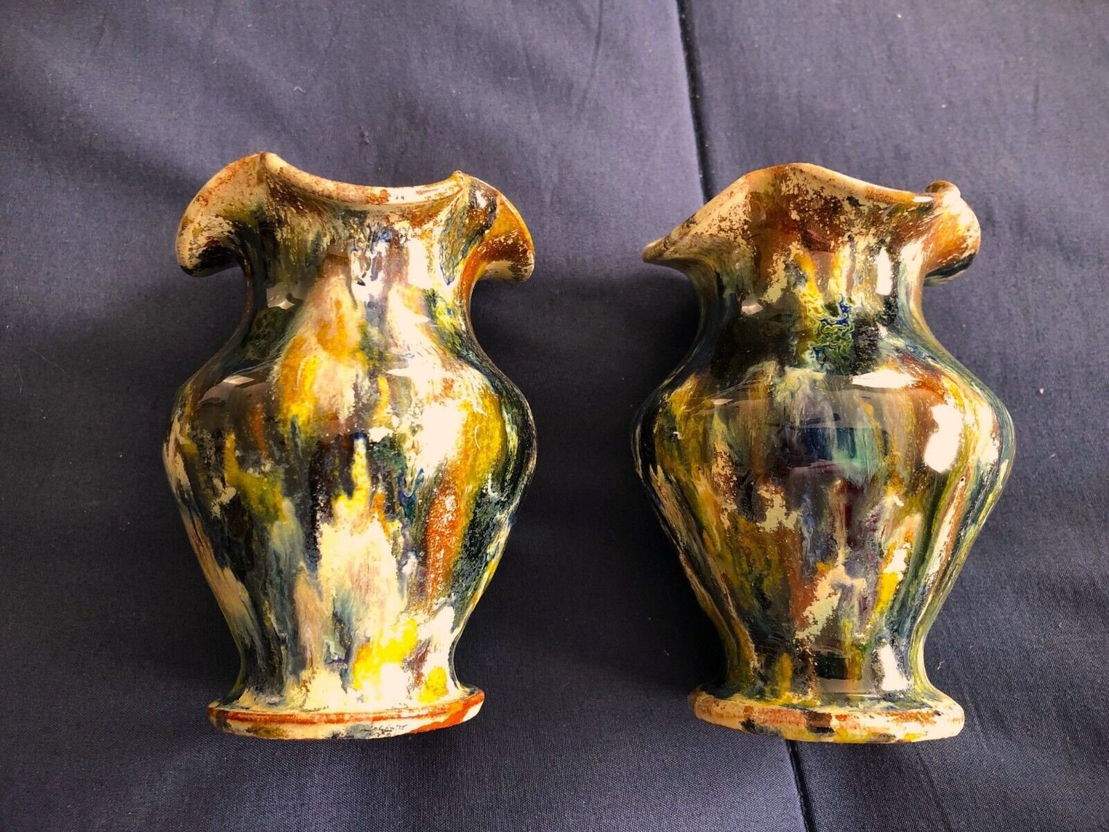 Pair Vintage Handmade COLE Pottery Ruffled Vases SIGNED - Etsy
