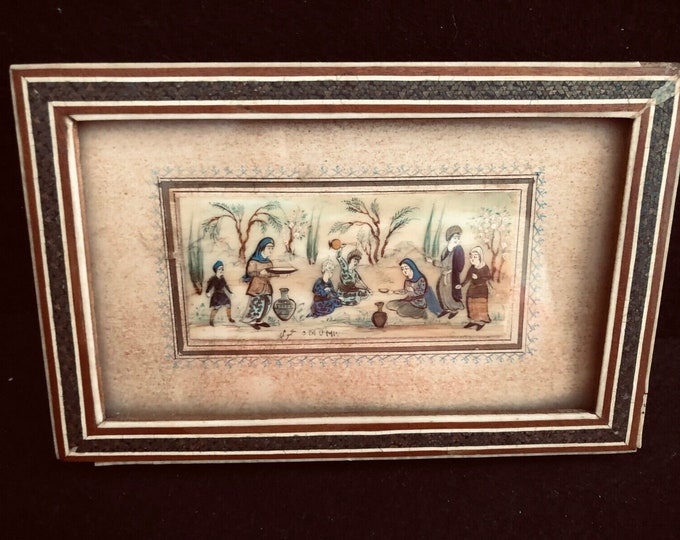 Persian Camel Bone Miniature Painting SIGNED Inlaid Marquetry Wood ...