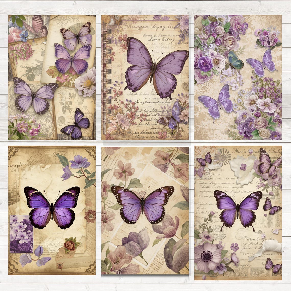 Purple Junk Journal Folio, Butterfly Printables for Journals, Victorian ...