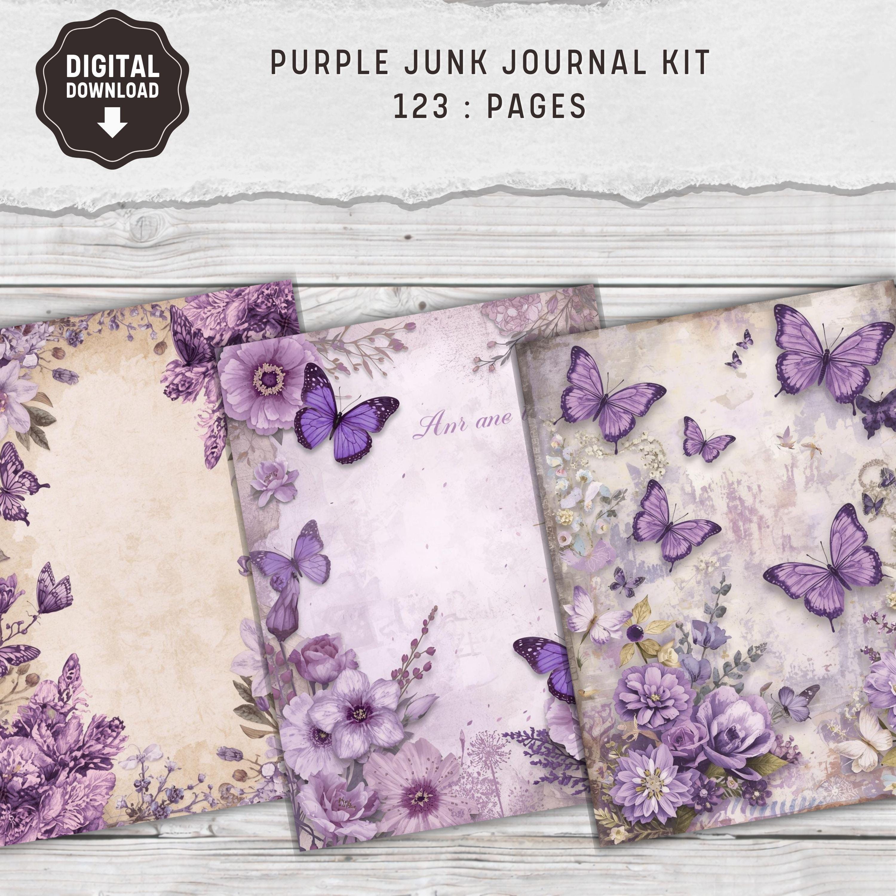 Purple Junk Journal Folio, Butterfly Printables for Journals, Victorian ...