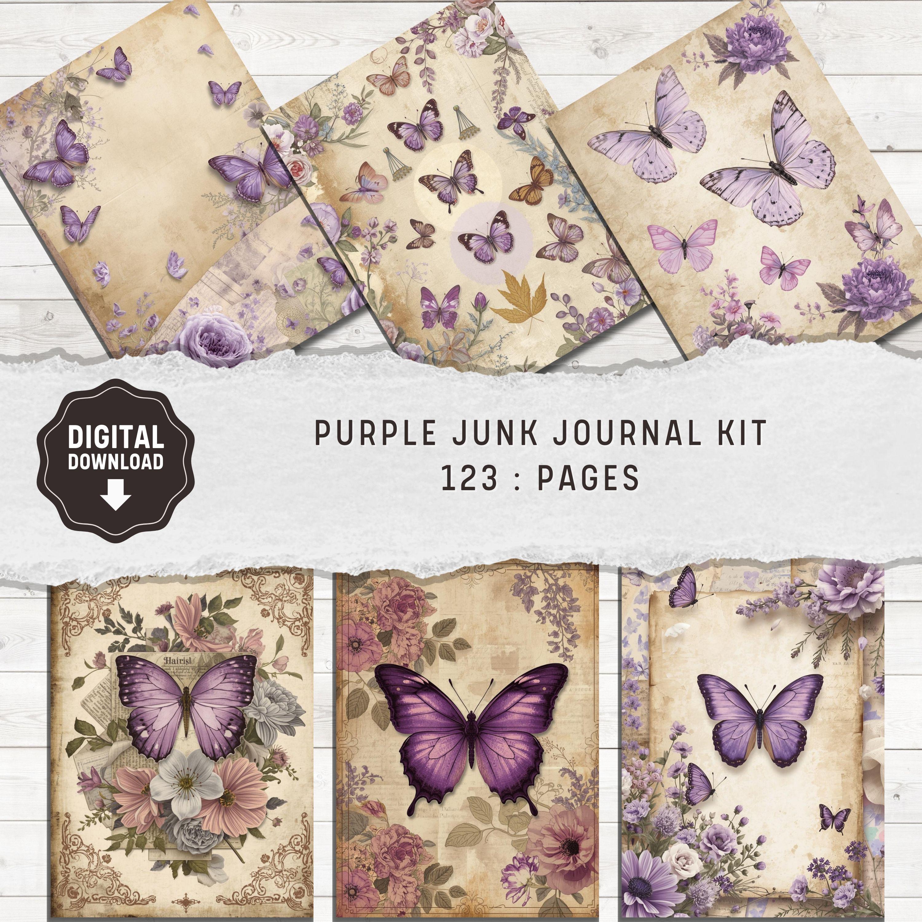 Purple Junk Journal Folio, Butterfly Printables for Journals, Victorian ...