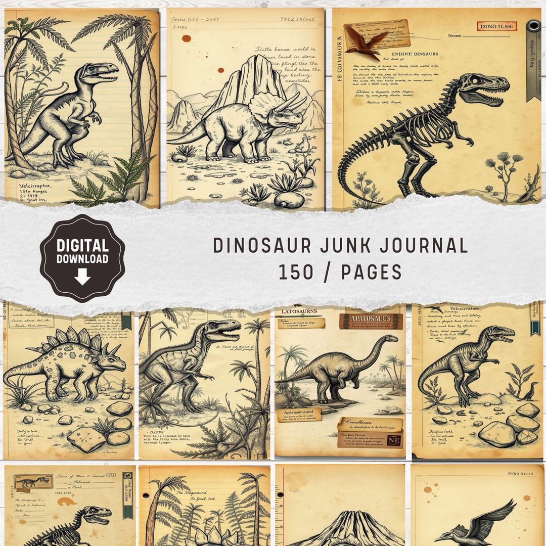 Dinosaur Junk Journal, Junk Journals Printable, T-rex Skull Ephemera ...