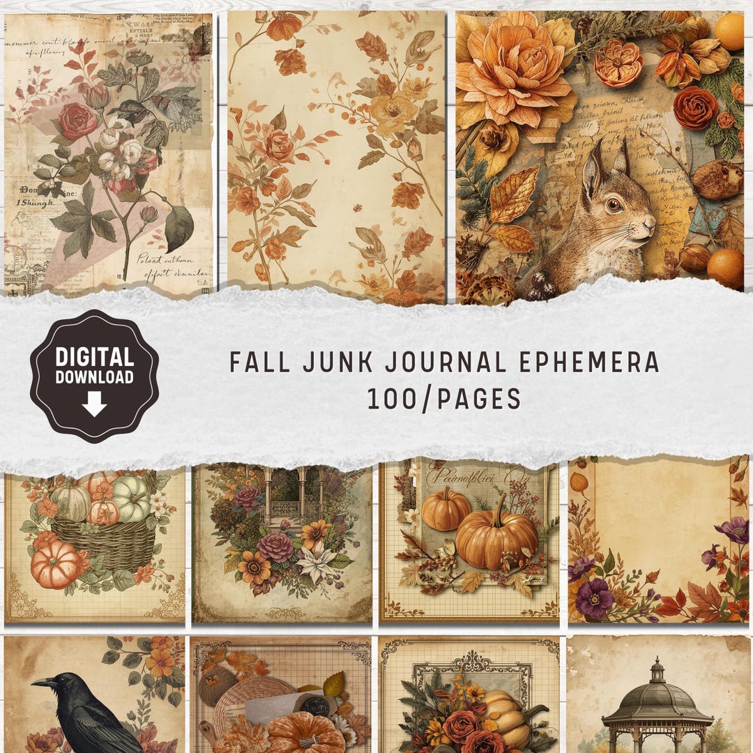 Fall Junk Journal Ephemera, Victorian Scrapbook Paper, Autumn Botanical ...