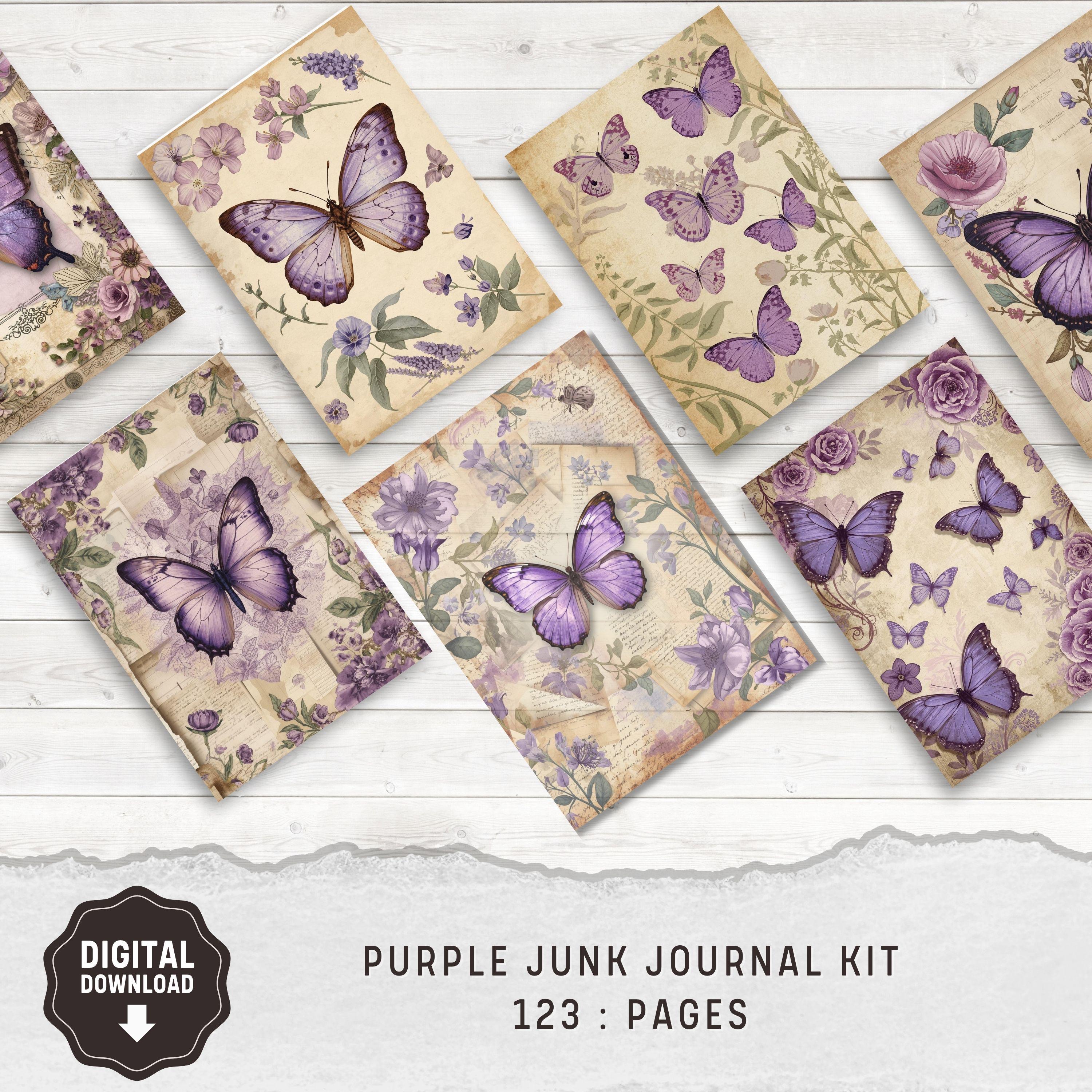 Purple Junk Journal Folio, Butterfly Printables for Journals, Victorian ...