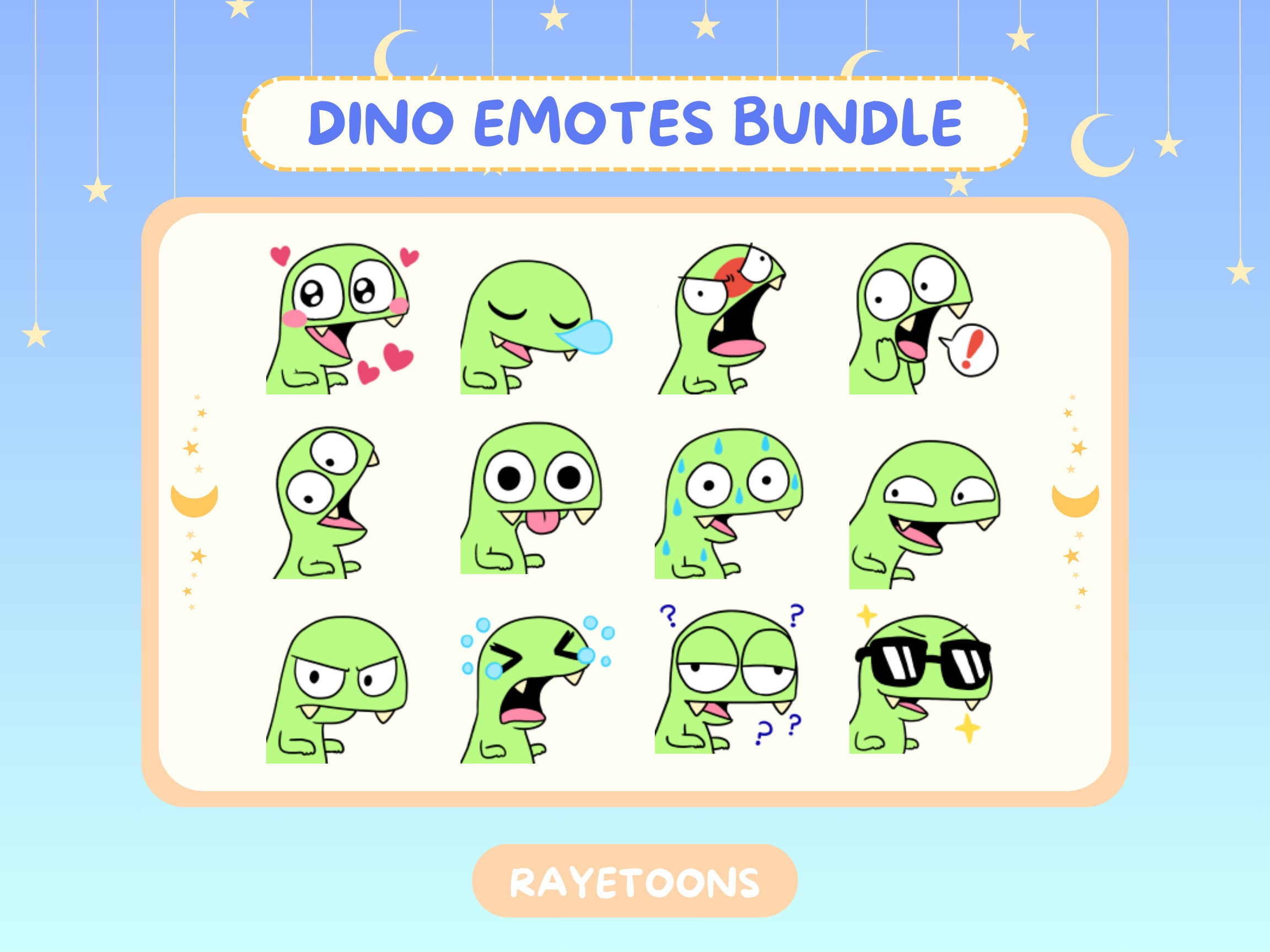 DINO EMOTES (12) | Twitch | Discord | Youtube | Streaming | Cute Kawaii ...