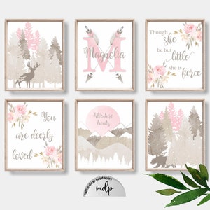 Baby Girl Woodland Nursery Decor Printable Pink Nursery Wall Art Deer ...