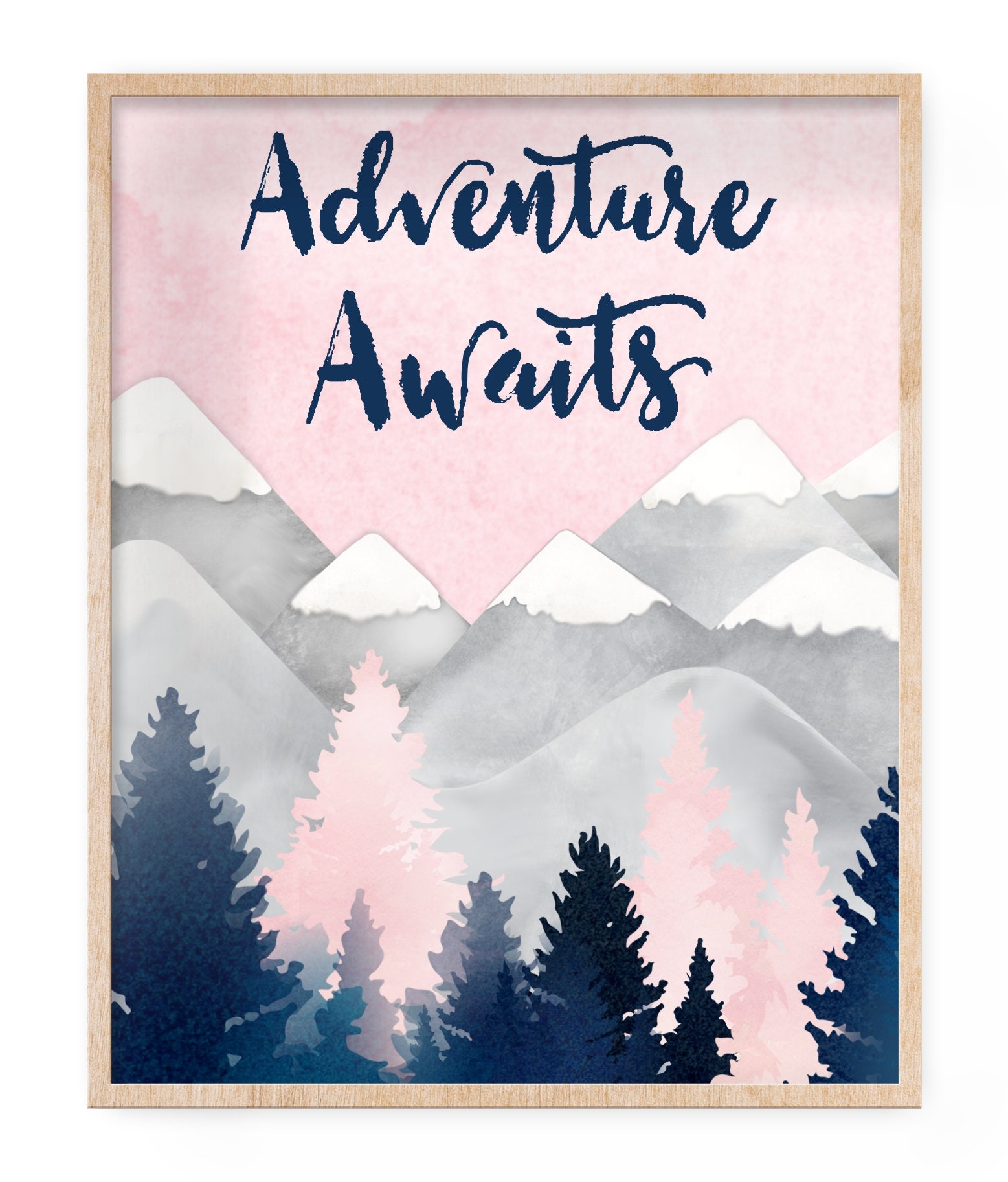 Woodland Nursery Decor Girl Room Pink Navy Nursery Wall Art Deer Bear ...