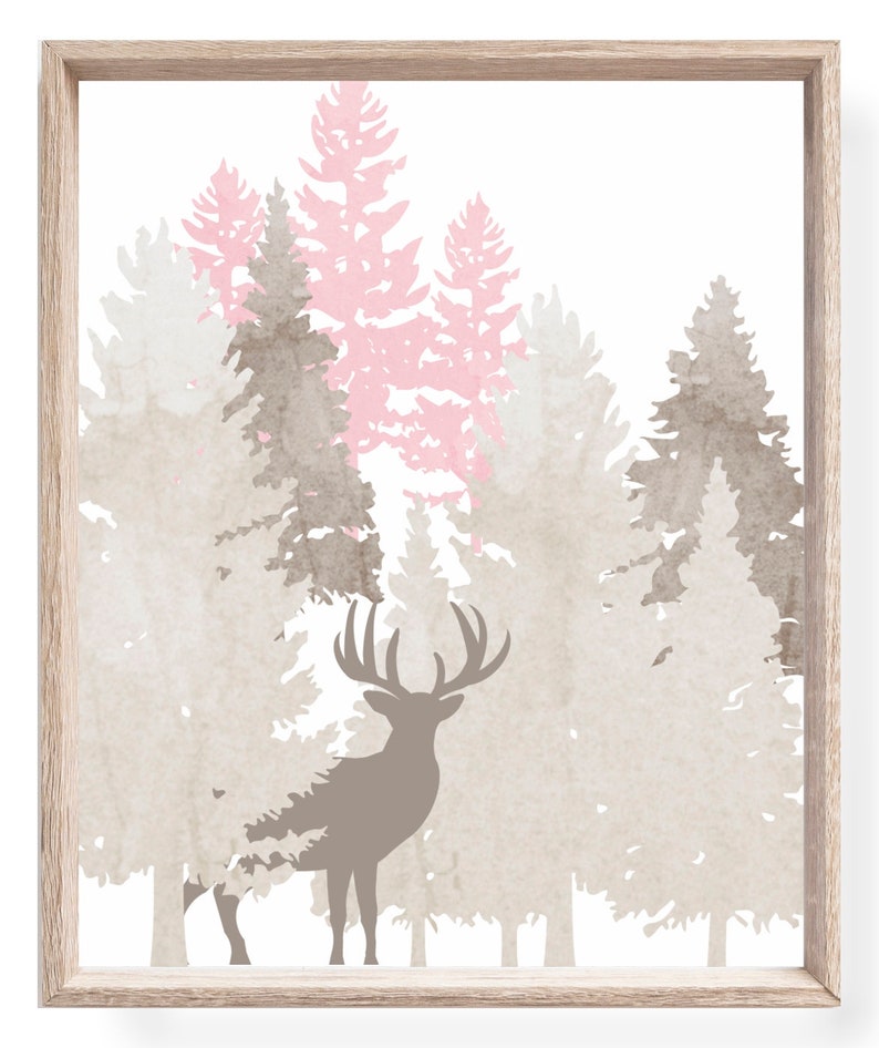 Baby Girl Woodland Nursery Decor Printable Pink Nursery Wall Art Deer ...