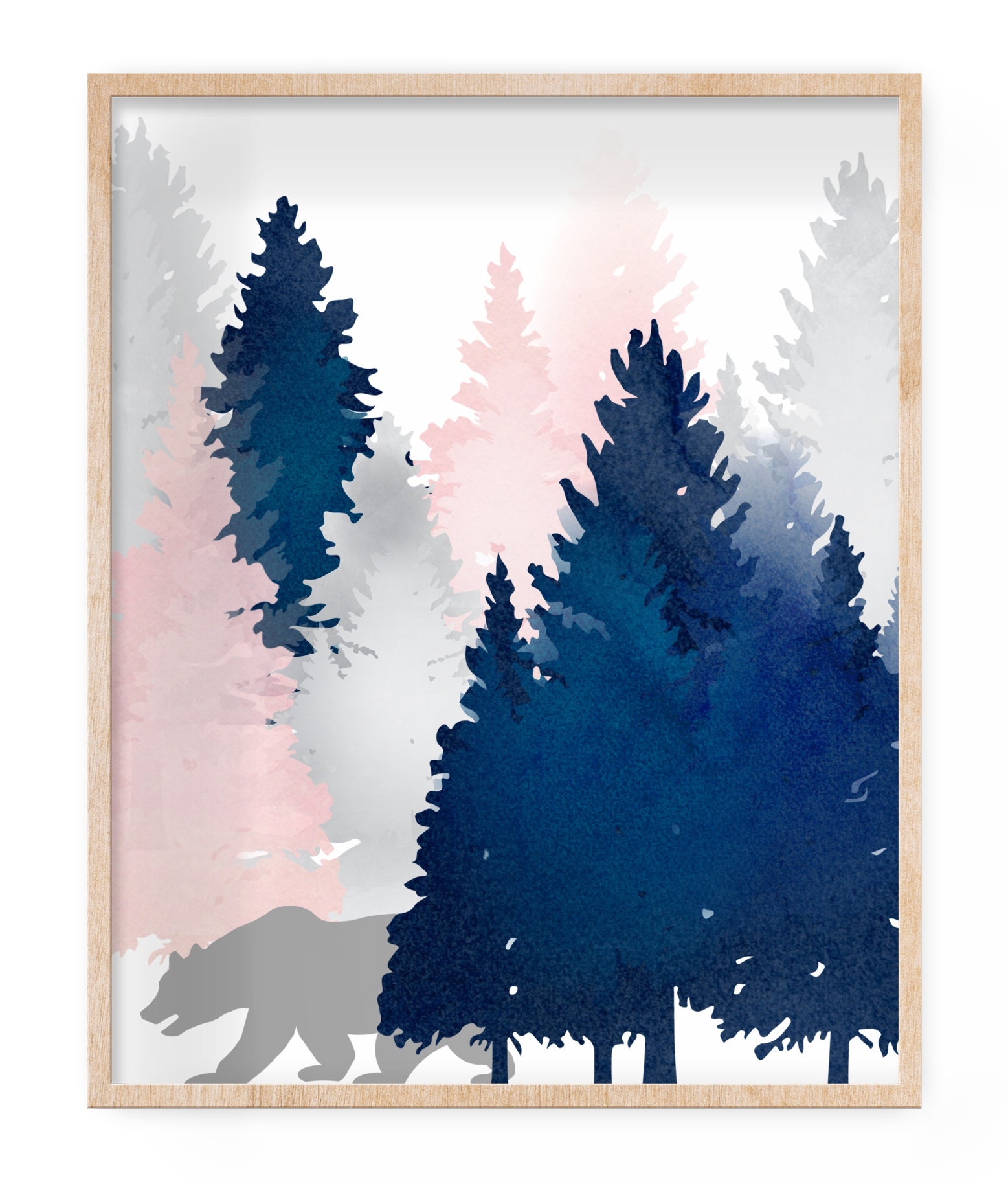 Woodland Nursery Decor Girl Room Pink Navy Nursery Wall Art Deer Bear ...