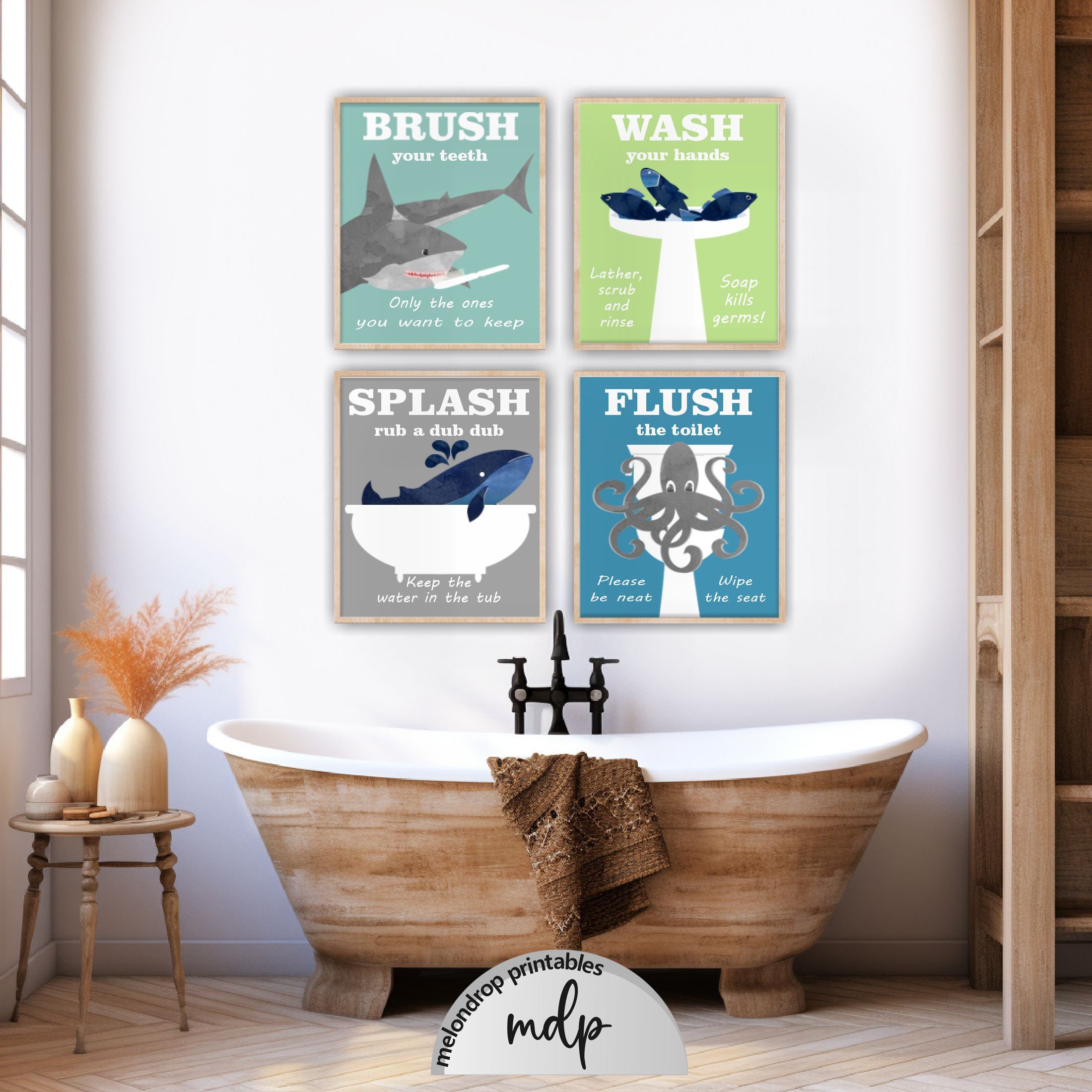 Bathroom Printable Signs Kids Nautical Bathroom Sign Wash Brush Wall ...