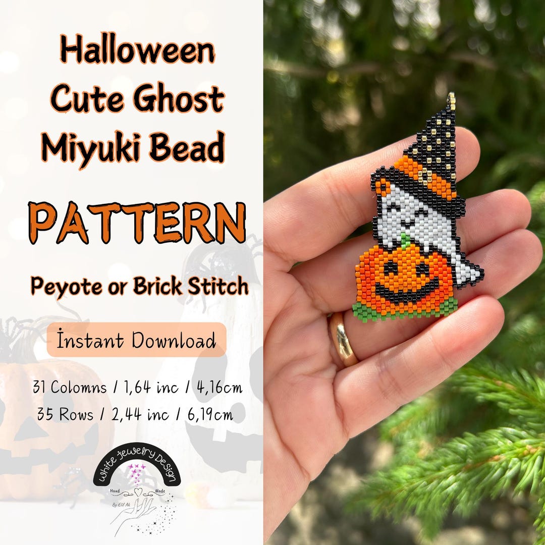 Beaded, Miyuki Bead Pattern, Halloween Cute Ghost Bead Pattern, Peyote ...