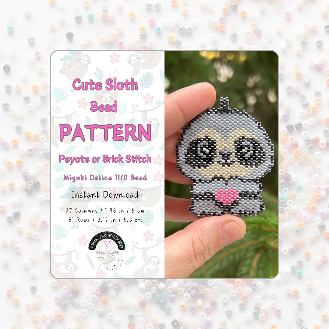 Cute Sloth Bead Pattern - Peyote or Brick Stitch - Miyuki Delica 11/0 ...